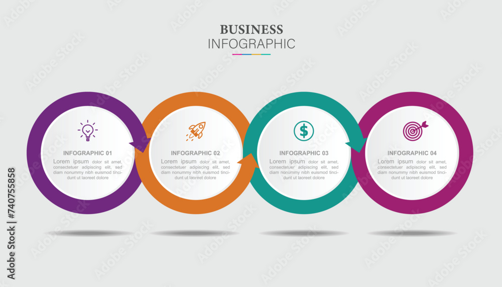 circular Infographic template arrow design with 4 list of steps ...