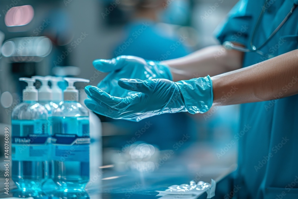 Hand Sanitizer Diligent healthcare professional ensuring surgical ...