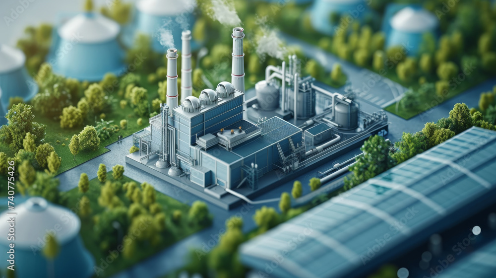 Miniature model of a factory in green CO2 neutral Stock Illustration ...