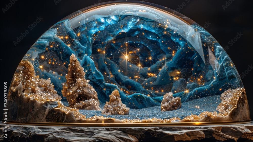 Sapphire crystal dome encasing a celestial observatory stars mapped in ...