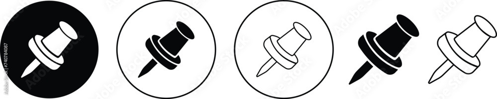 Push pin icons set. Thumbtack for note attach. Paperclip symbol Pushpin ...