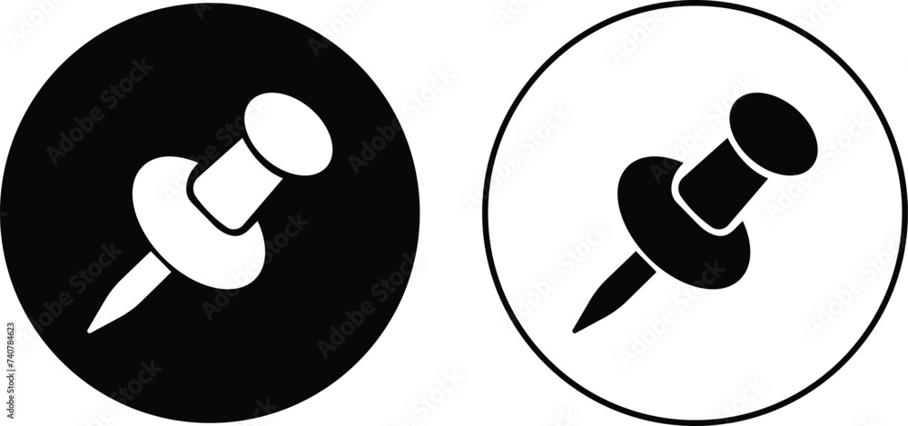 Push pin icons set. Thumbtack for note attach. Paperclip symbol Pushpin ...