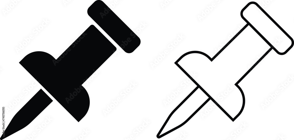 Push pin icons set. Thumbtack for note attach. Paperclip symbol Pushpin ...