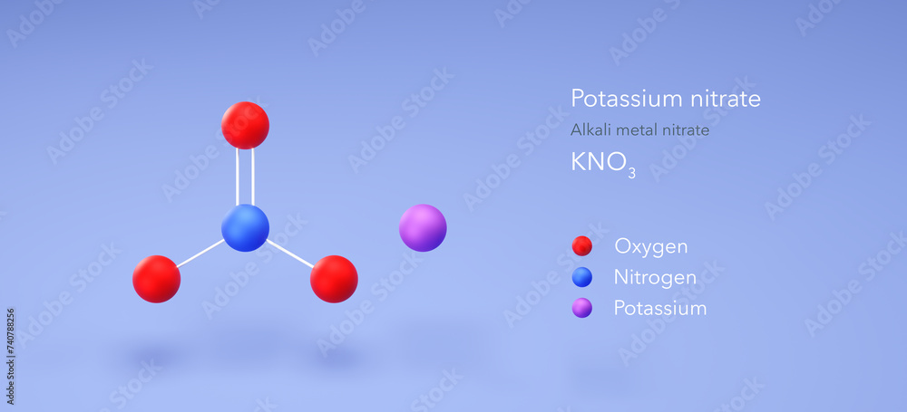 potassium nitrate molecule, molecular structures, alkali metal nitrate ...