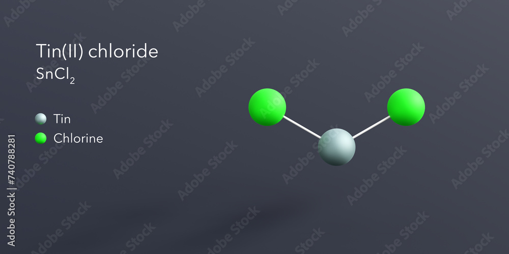 tin(ii) chloride molecule 3d rendering, flat molecular structure with ...