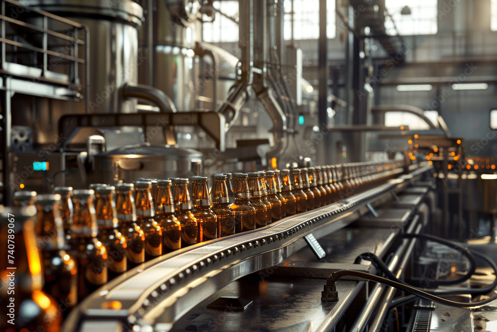 Photorealistic depiction of an automated bottling line in a beer ...