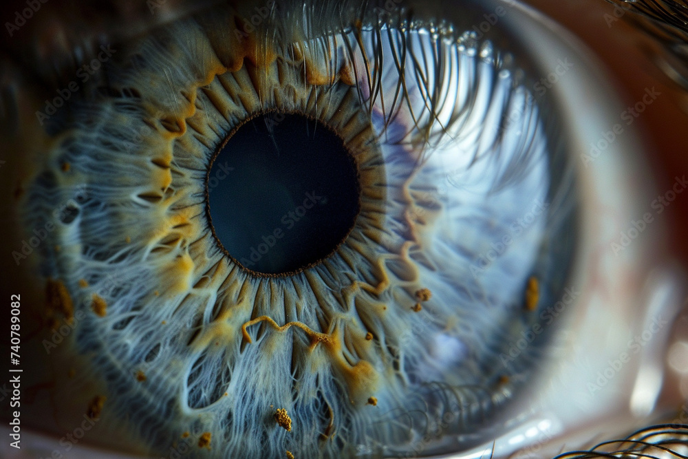 Photorealistic depiction of an iris scan being performed focusing on ...