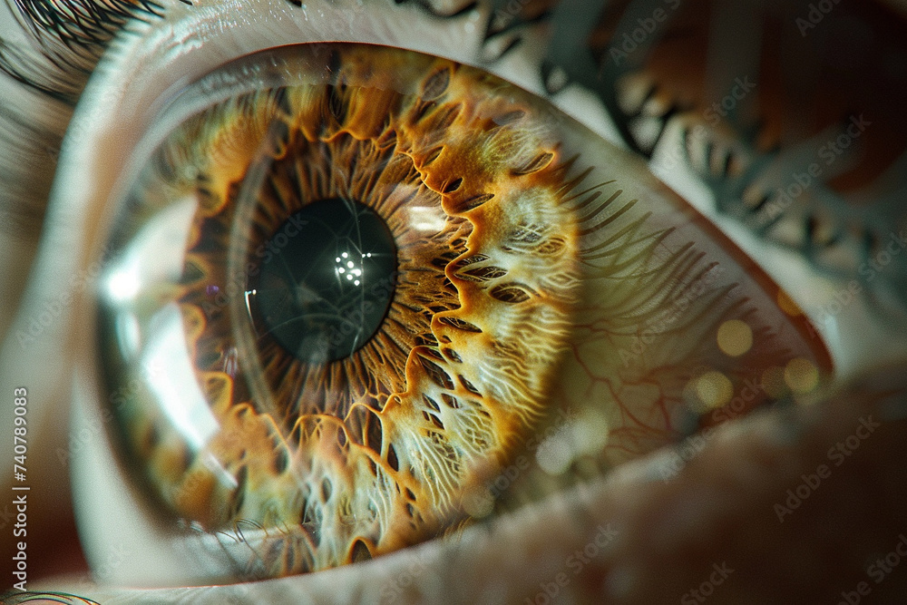 Photorealistic depiction of an iris scan being performed focusing on ...