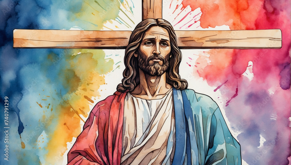 Illustrative portrayal of the Cross of Jesus on a dynamic and colorful ...