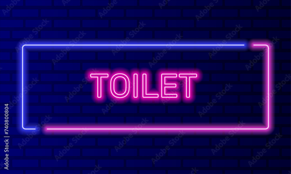 Neon sign toilet in speech bubble frame on brick wall background vector ...