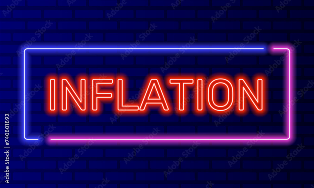 Neon sign inflation in speech bubble frame on brick wall background ...