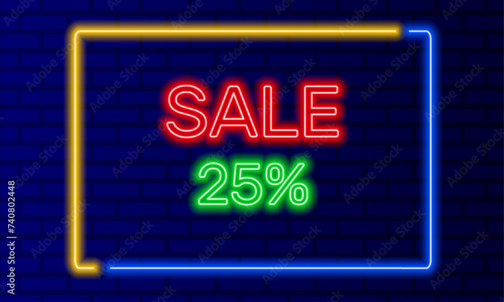 Neon sign 25 percent sale in speech bubble frame on brick wall ...