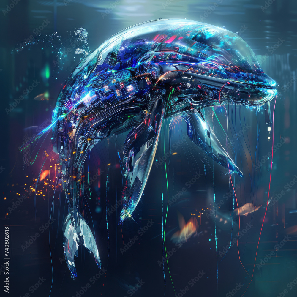 Majestic 3D aquatic cyborgs from mechanized whales to cybernetic ...