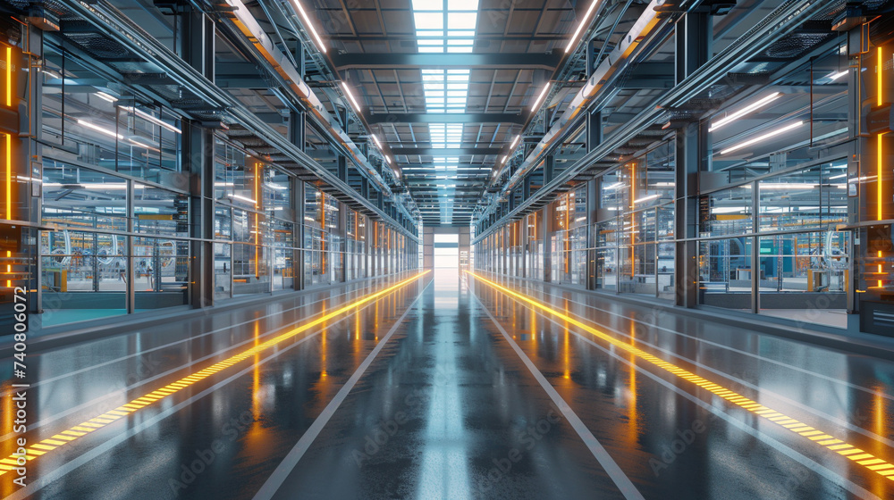 Futuristic factory interior concrete floors digital technology ...