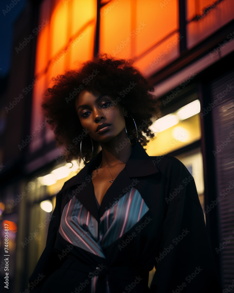 Beautiful Fashion Black Model with a black fantasy overcoat into a ...