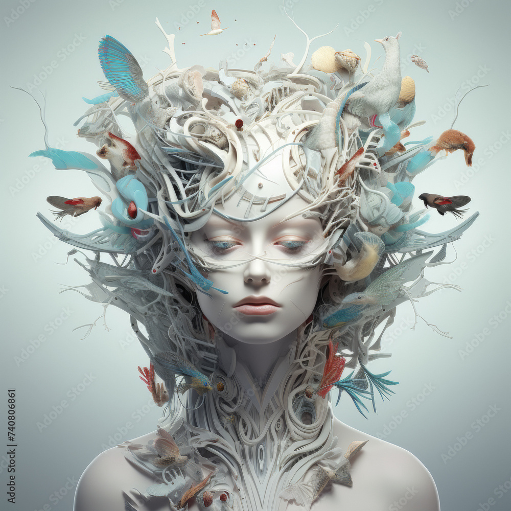 Drawing portrait of a very pale Woman with eyes almost closed and a ...