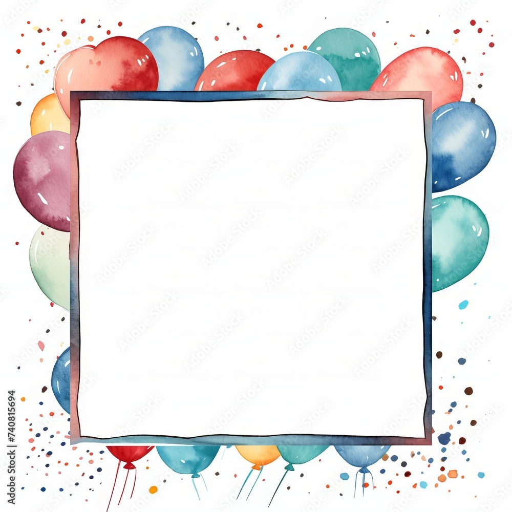 frame with balloons and confetti. birthday banner frame hand-drawn ...