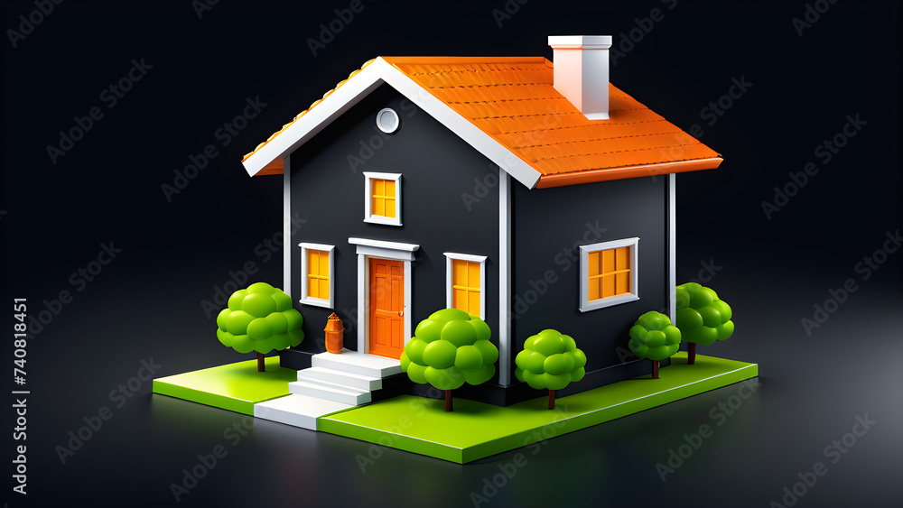 3d small house icon vector clipart isolated black background. small ...