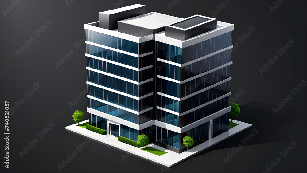 3d office building icon clipart isolated on a black background ...