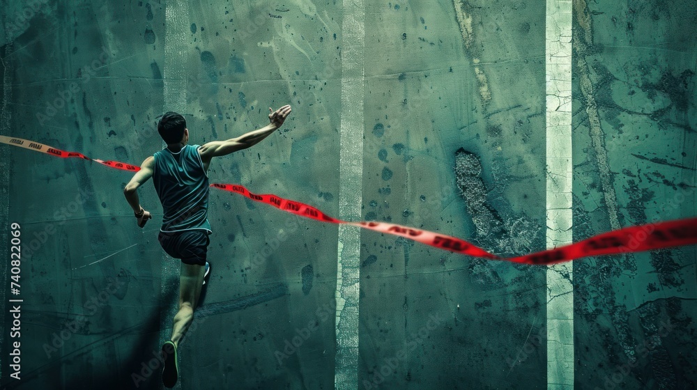 Athlete Crossing Finish Line in Victory. A dynamic image of a runner ...