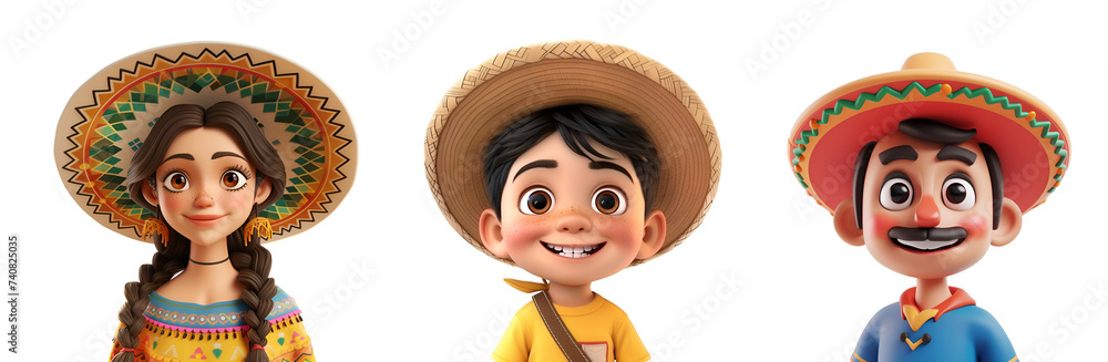 Happy Man, Woman, Boy, and Son with Sombrero: Celebrating Mexican ...