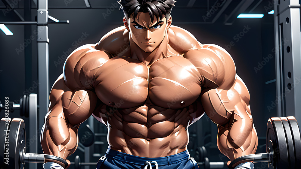 cartoon illustration of an anime fitness muscle man Stock Illustration ...