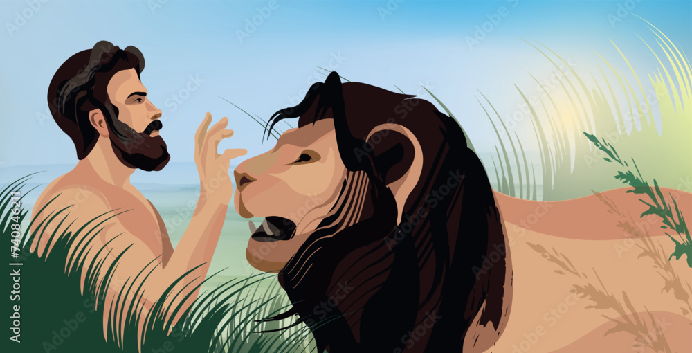 Adam is giving names to animals. Eden Garden. Biblical illustration ...