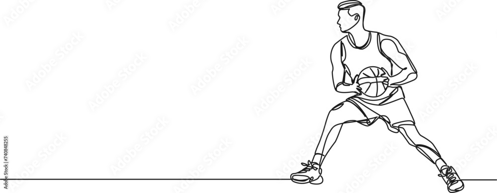continuous single line drawing of basketball player, line art vector ...