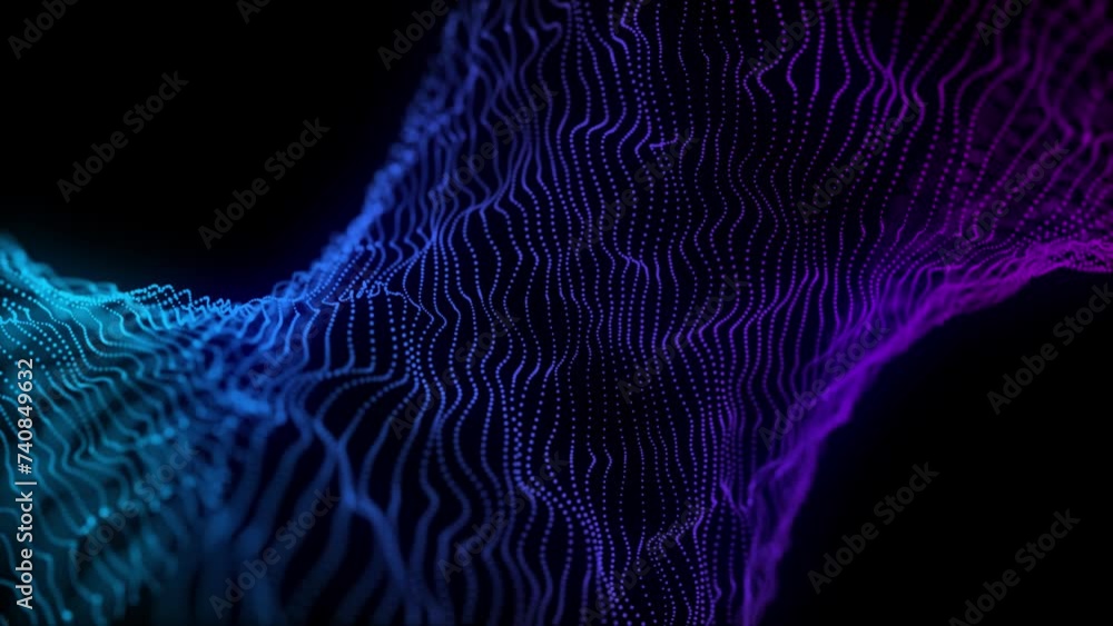 Abstract twisted wave with blue light on black background. Science ...