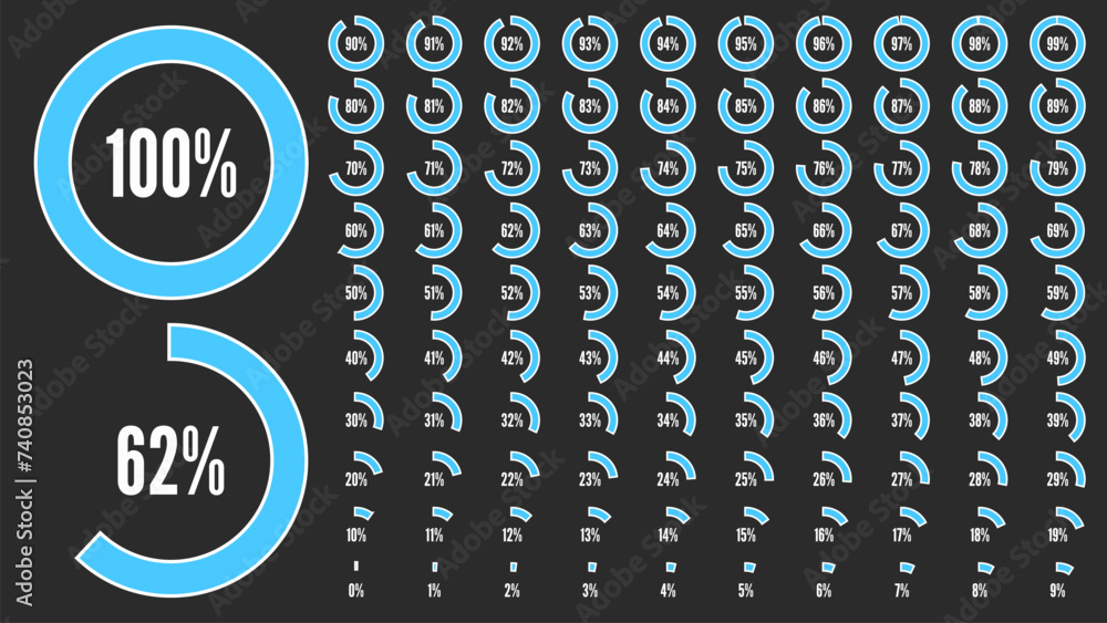 Percentage circle diagrams from 0 to 100. Set of sign icon for ...