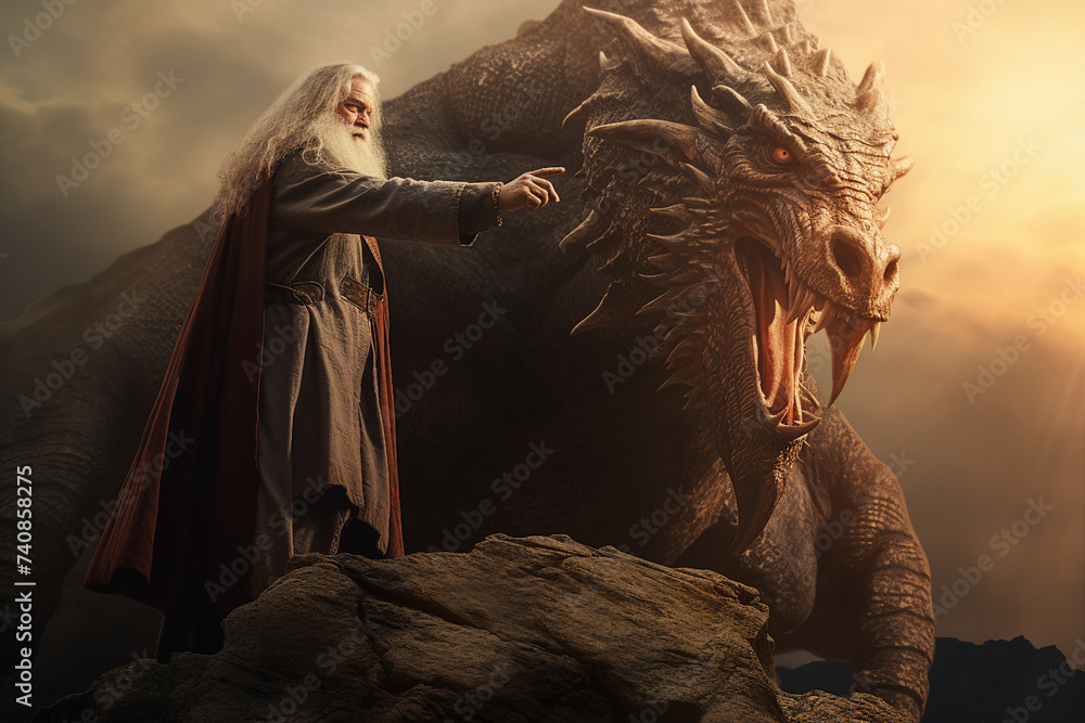 Digital generative ai collage picture of wizard fight own dangerous ...