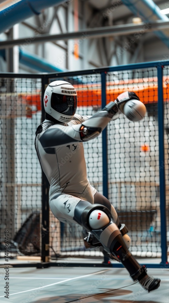 The power and explosiveness of a robot shot putter in action Stock ...