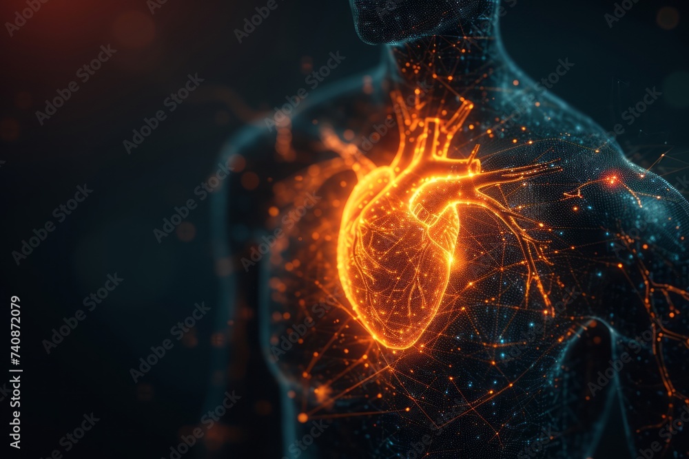 "Vivid Holographic Visualization of Human Heart: Anatomy Illustration ...