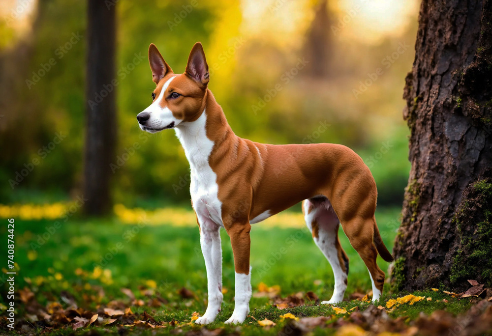 Basenji dog poses with his whole body in nature Stock Photo | Adobe Stock