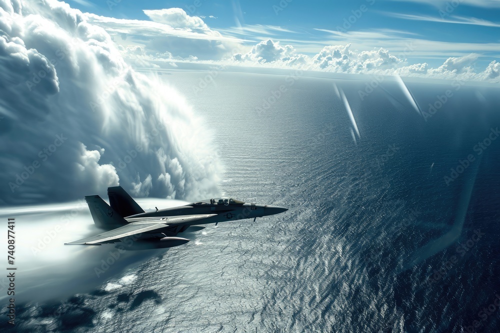 A fighter jet gracefully cuts through the sky as it flies over the ...