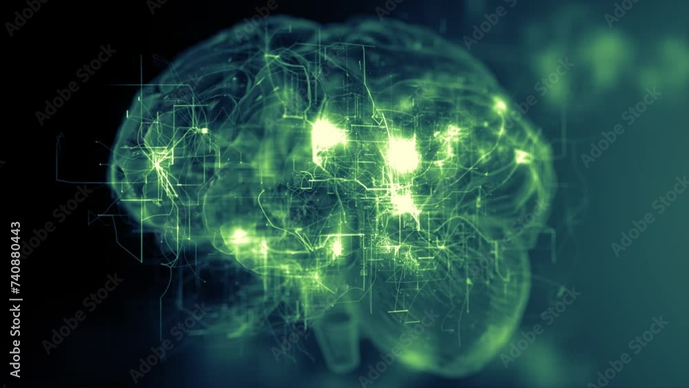 Artificial intelligence brain animation. Futuristic human brain interface concept. Robotic ...