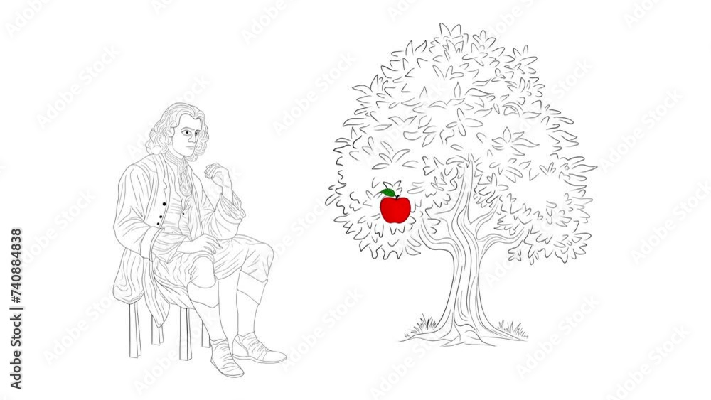 Isaac newton idea universal law, fall red apple tree down. Step down ...