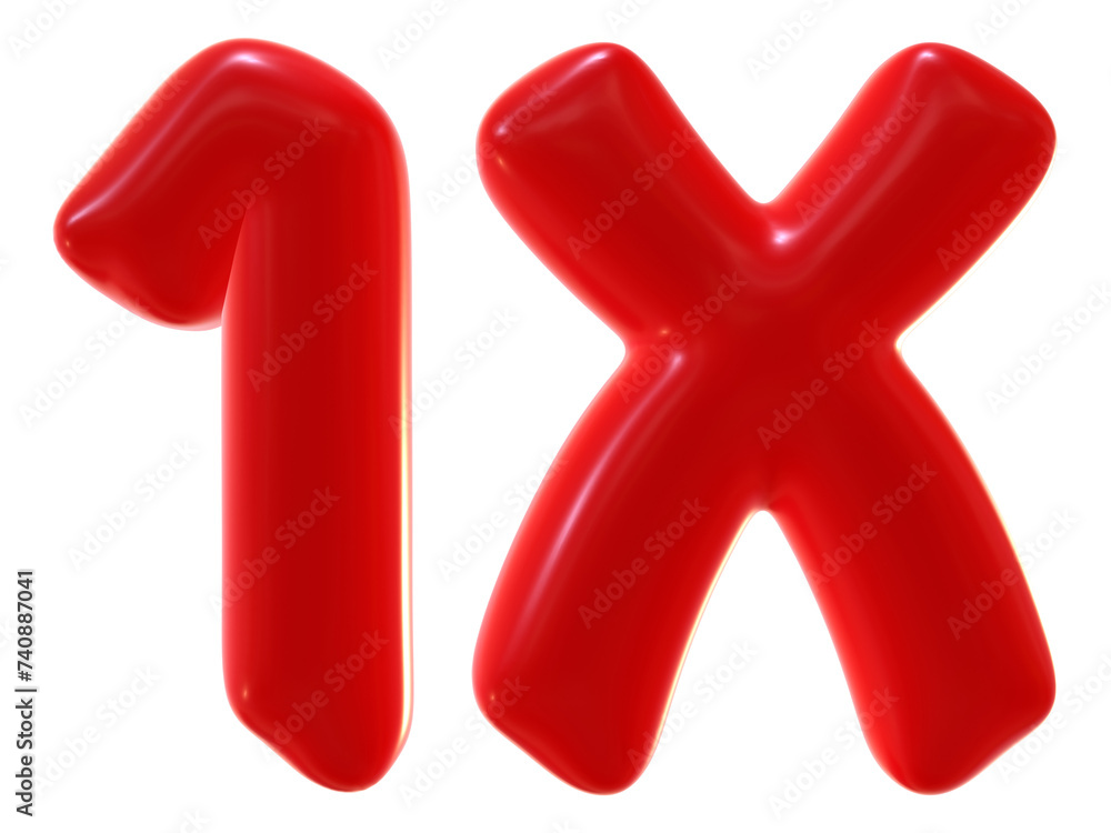 1x with red color isolated on transparent background. 3d number and ...