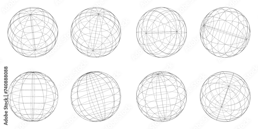 Globe grid spheres. Striped 3D spheres, geometry globe grid, earth ...