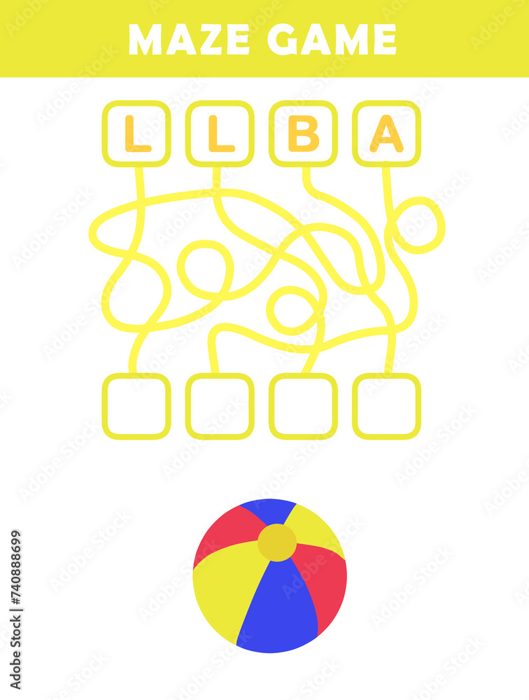Word maze worksheet for kids with cute illustration. Labyrinth game for ...