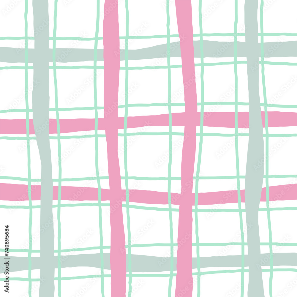 Vector hand drawn cute checkered grid pattern. Doodle Plaid geometrical ...