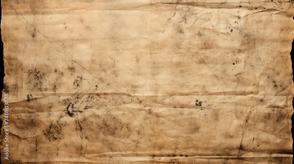 Sheet of aged paper stained with black ink, background, copy space ...