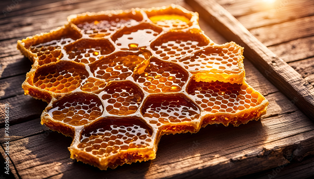 Gold gelb flüssiger Honig fließend dynamisch in Waben als süßes Essen ...