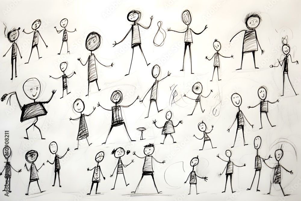 childs pencil drawing Stick figures. Concept Child's Pencil Drawing ...