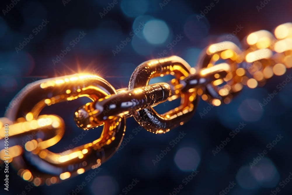 A photo of a gold chain with a distinct light illuminating its surface ...