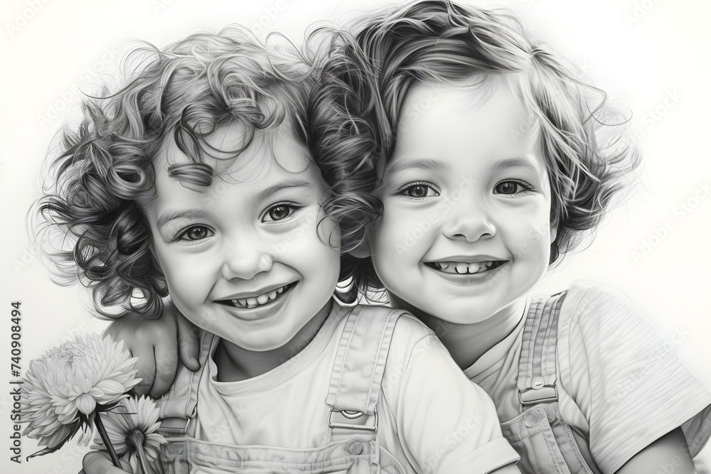 childs pencil drawing Family members. Concept Child's Drawing, Family ...