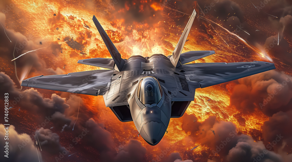 modern fifth generation combat air fighter jet in sky, advanced stealth ...