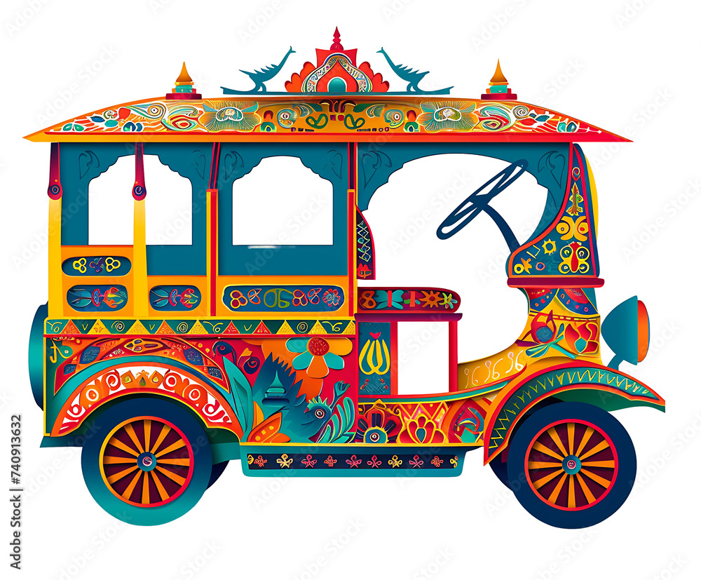 Paper Cut style of Thailand tuk tuk on transparent background PNG Stock ...