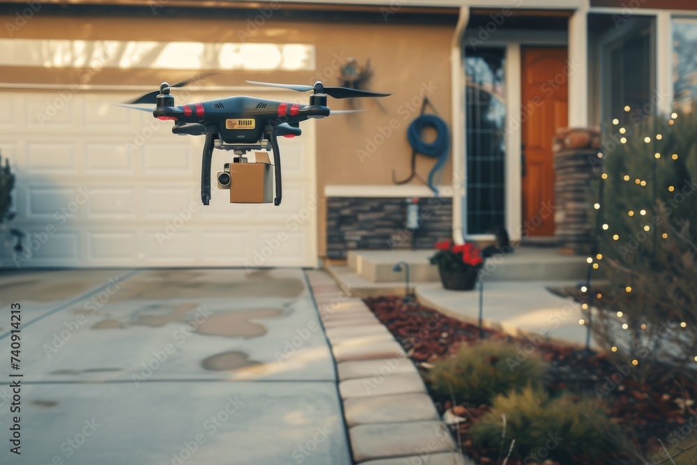 Smart package Drone Delivery ev. Box shipping doorstep delivery parcel ...