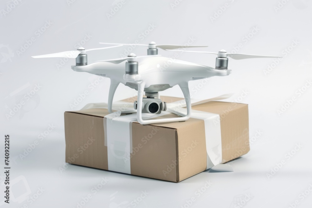 Smart package Drone Delivery tech convergence. Box shipping smart ...